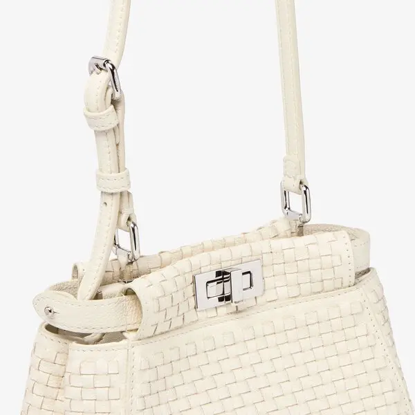 Fendi My Peekaboo Xs Parchment-colored Woven Leather Bag